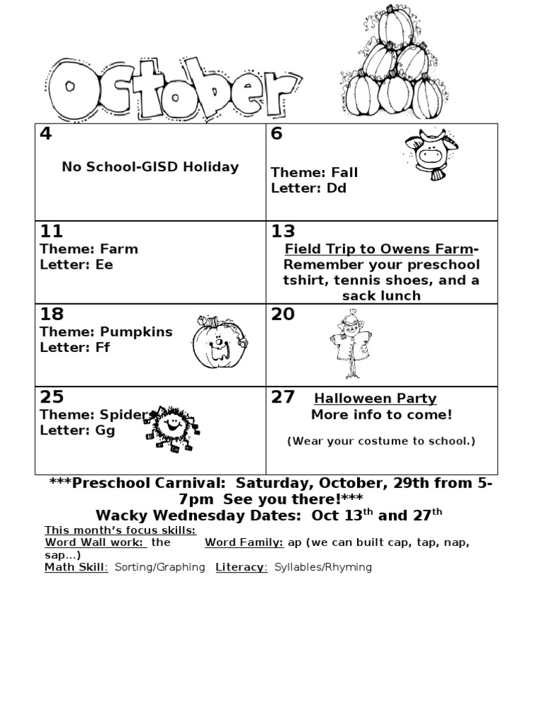 October Preschool Activities & Themes | PDF | Language Arts & Discipline