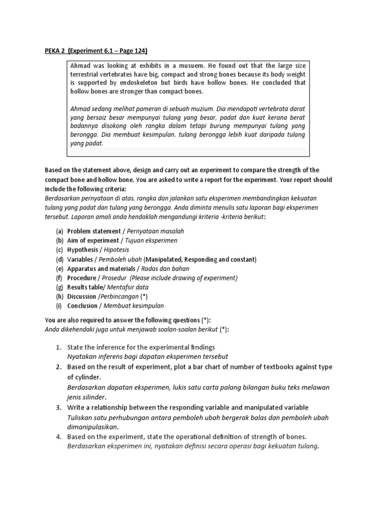 Tugasan PEKA 2 Compact and Hollow Bone | PDF | Experiment | Scientific Method