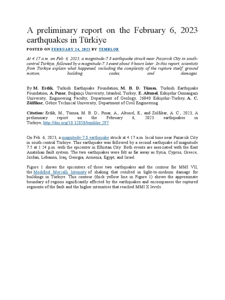 A Preliminary Report On The February 6 | PDF | Earthquakes | Earthquake ...