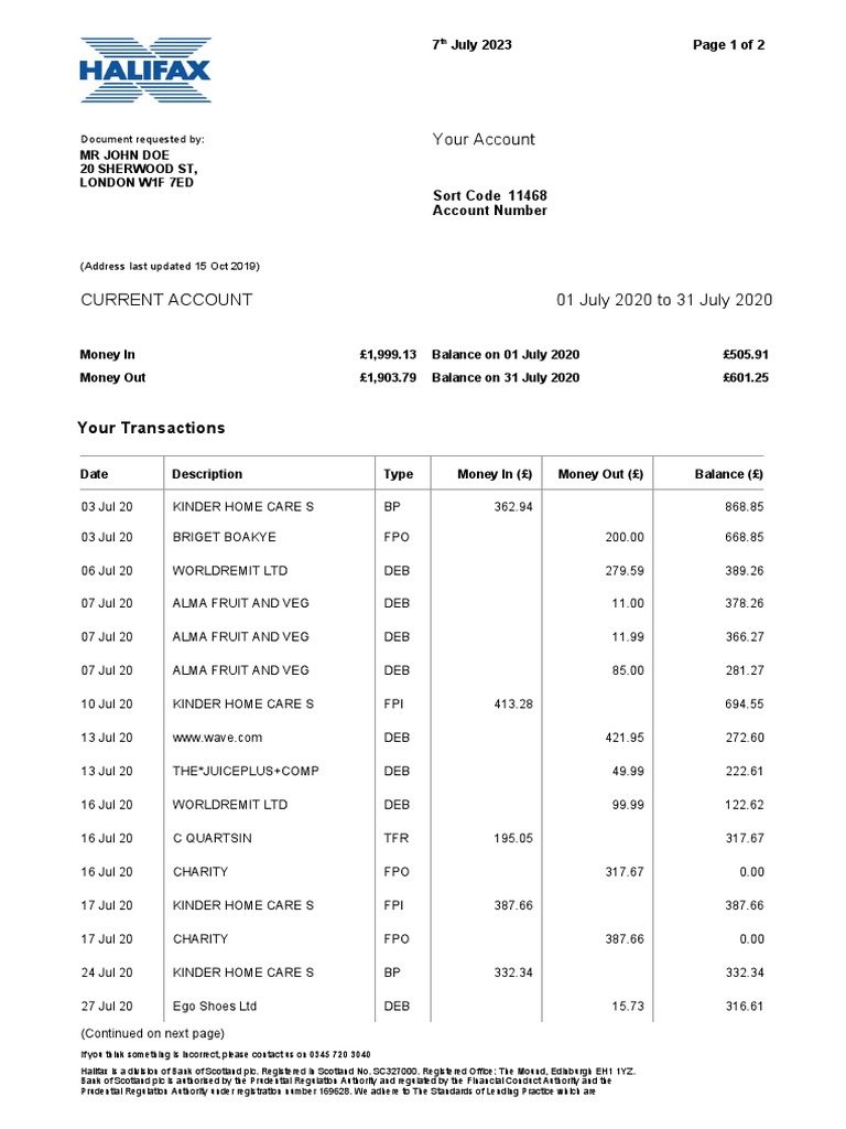 Halifax Bank Statement | PDF | Payments | Banks