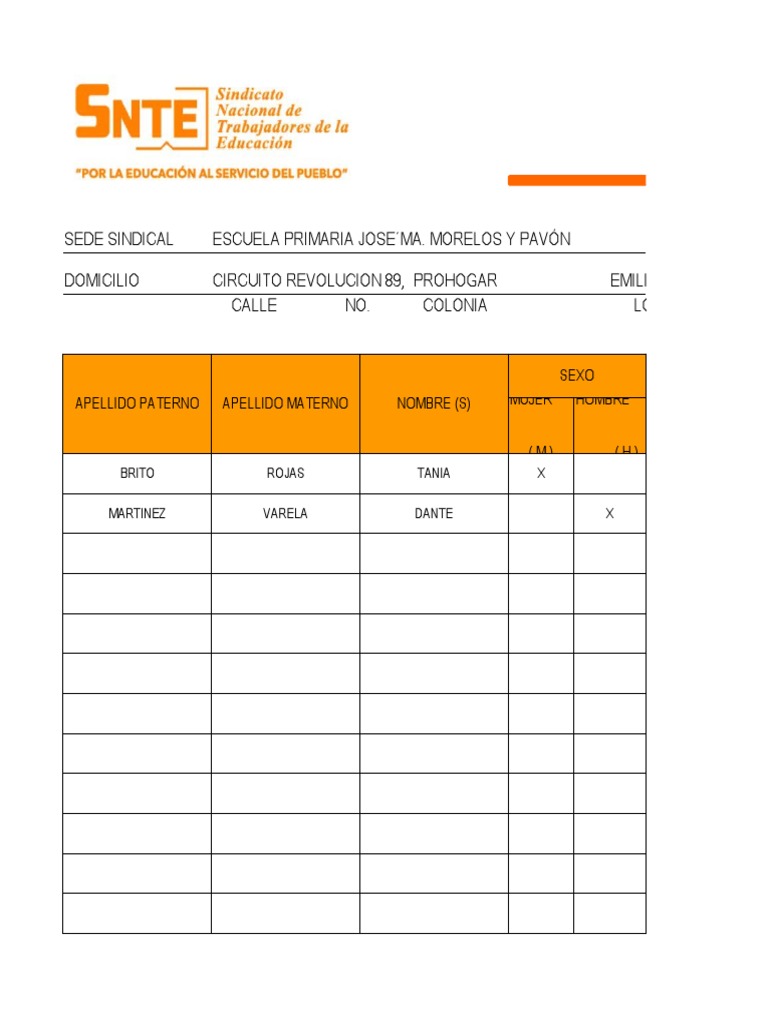 Formato de Menbresia SNTE | PDF