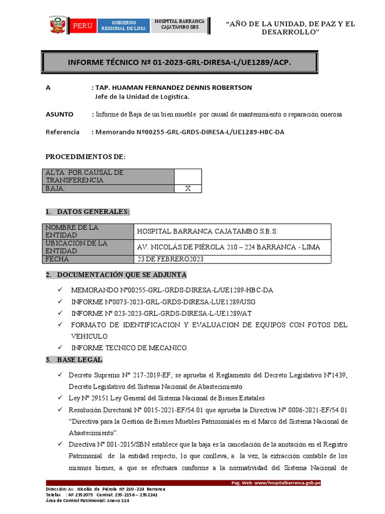 INFORME TECNICO Nº 001 - AMBULANCIA - | PDF