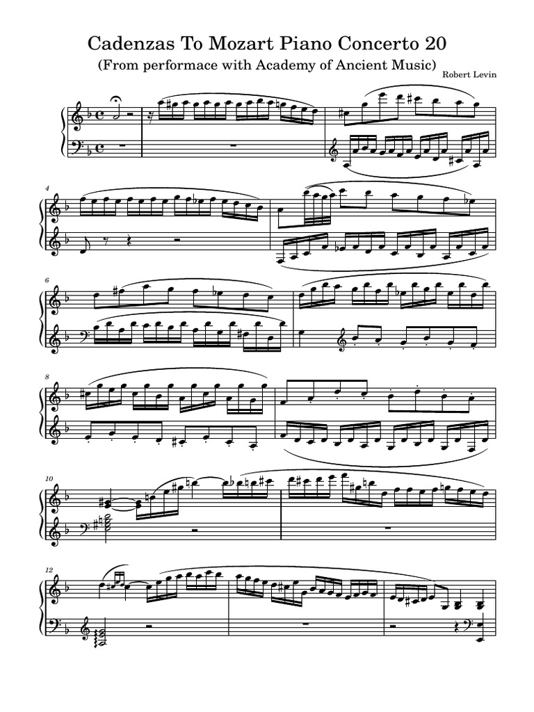 Robert Levin Cadenza To Mozart Piano Concerto 20 | PDF | Compositions For Orchestra ...