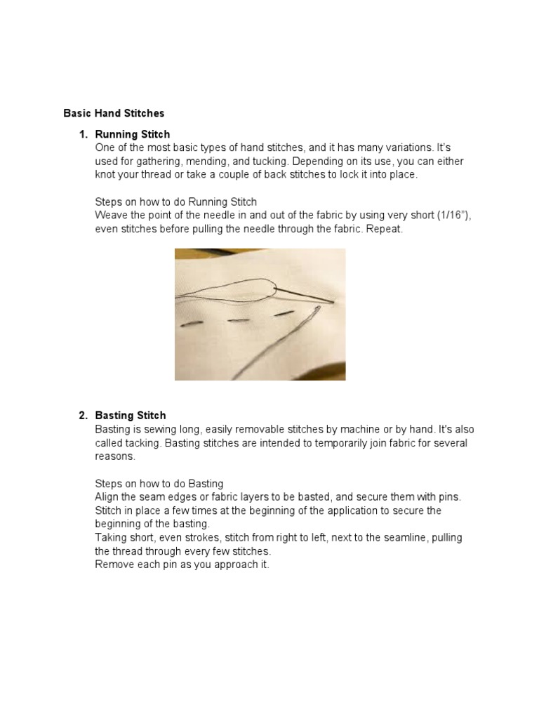 Basic Hand Stitches | PDF | Seam (Sewing) | Sewing