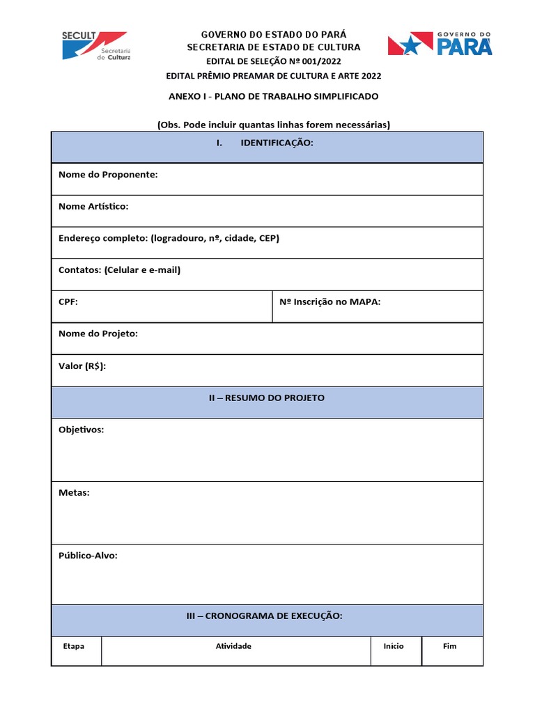 ANEXO 1 - Plano - de - Trabalho - Simplificado 2023 | PDF