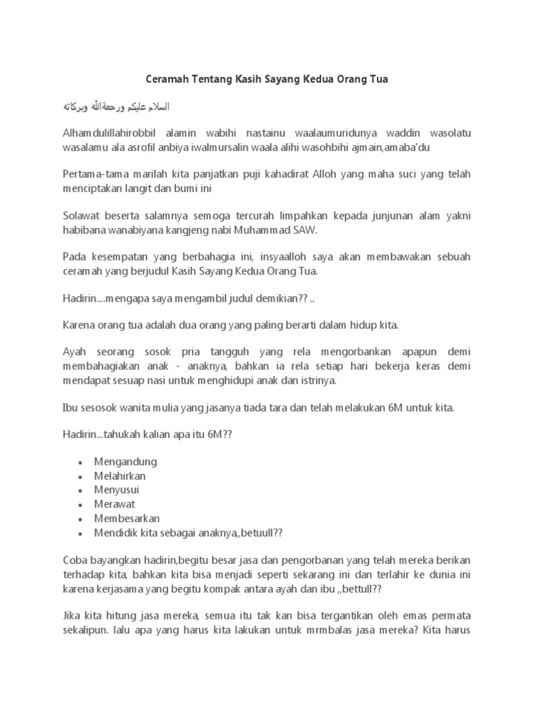 Ceramah Tentang Kasih Sayang Kedua Orang Tua | PDF