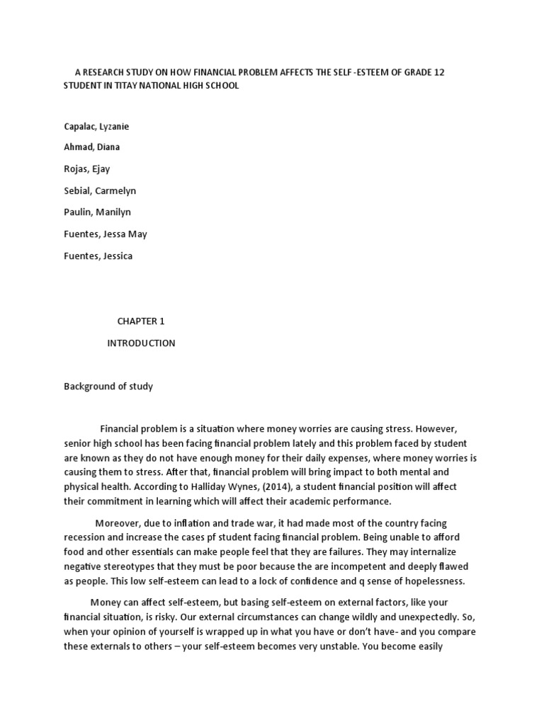 A Research Study On How Financial Problem Affects The Self - Esteem of ...