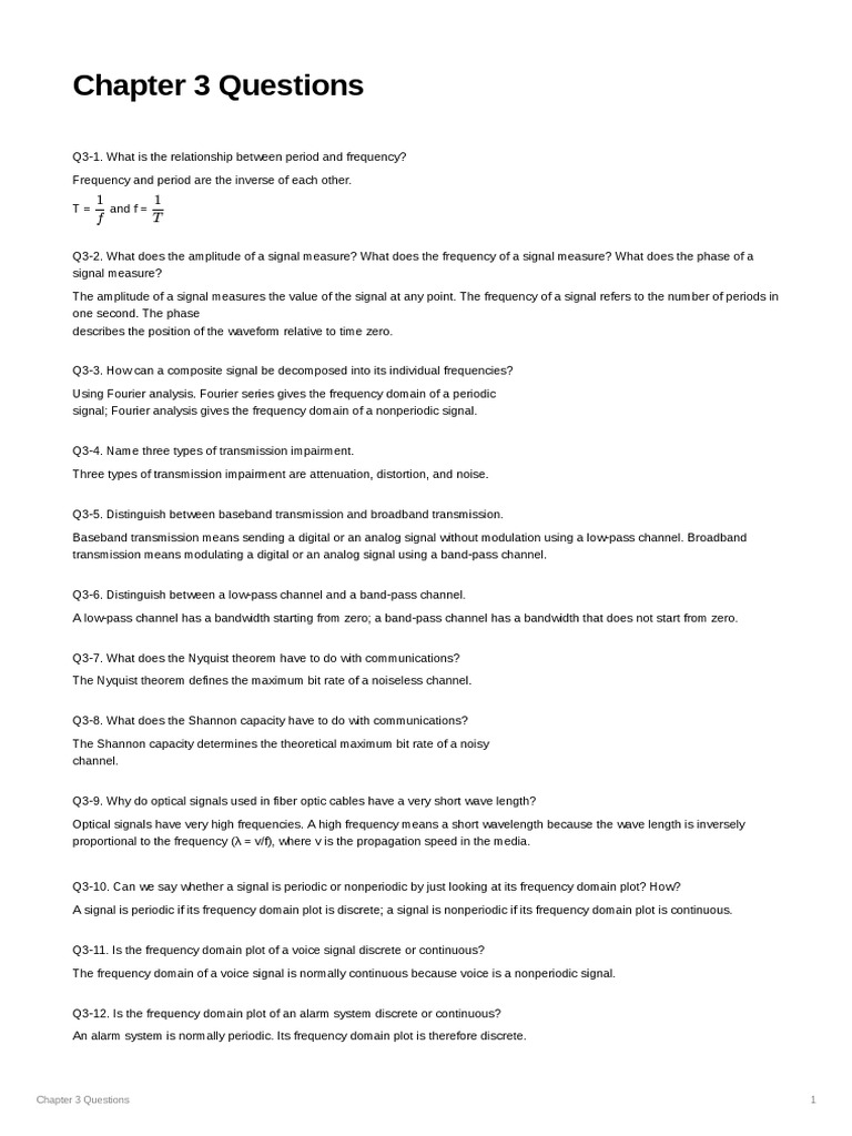 Chapter 3 Questions | Download Free PDF | Bandwidth (Signal Processing) | Modulation