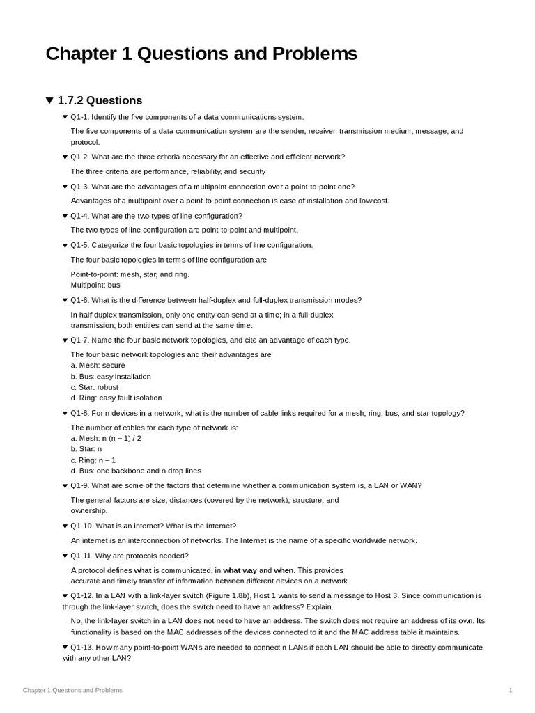 Data Communication Chapter 1 Questions And Problems Pdf Network Topology Computer Network