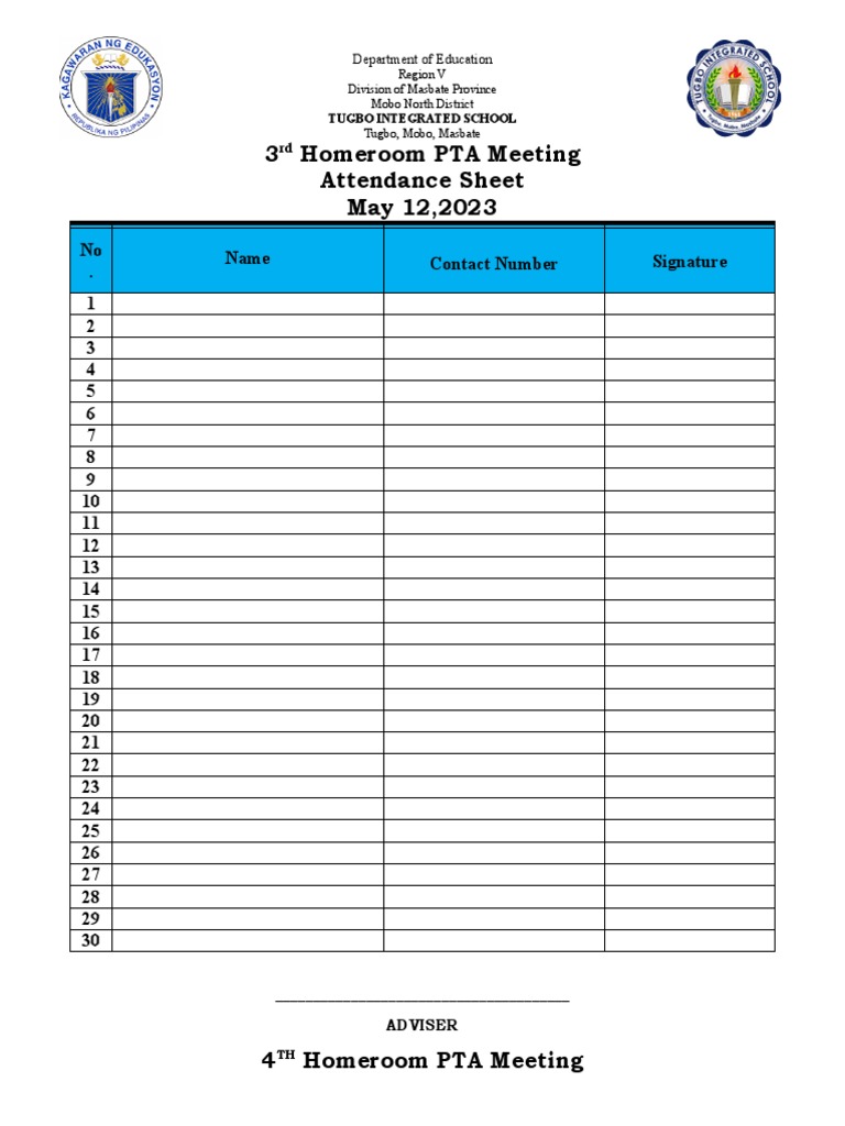 3rd Homeroom PTA Meeting ATTENDANCE | PDF
