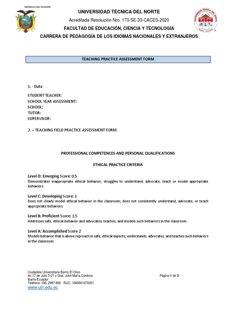Teaching Practice Assessment Form | PDF | Education Theory | Change