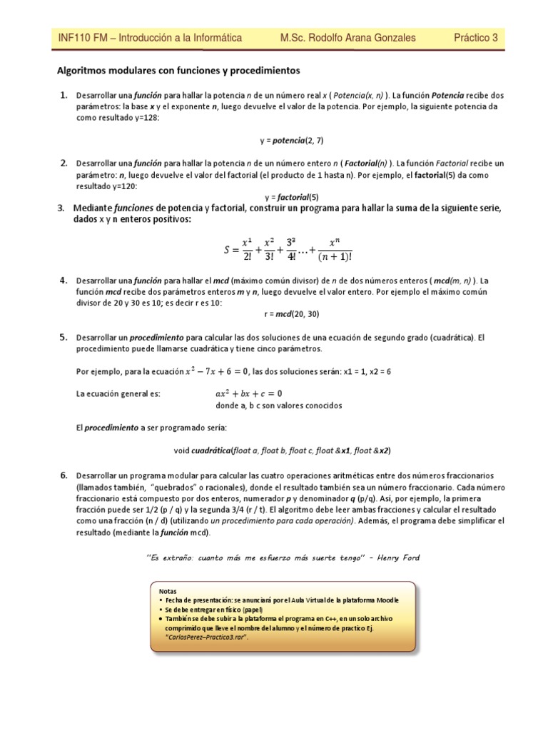 Practico 3 INF110 FM - ALGORITMOS MODULARES - FINOR 1-2023 | Descargar gratis PDF ...