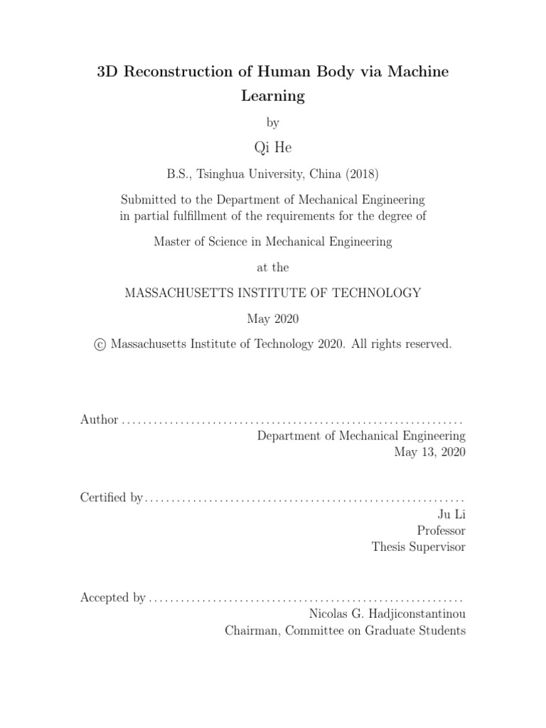 3D Reconstruction of Human Body Via Machine Learning Qi He | PDF | 3 D Computer Graphics ...