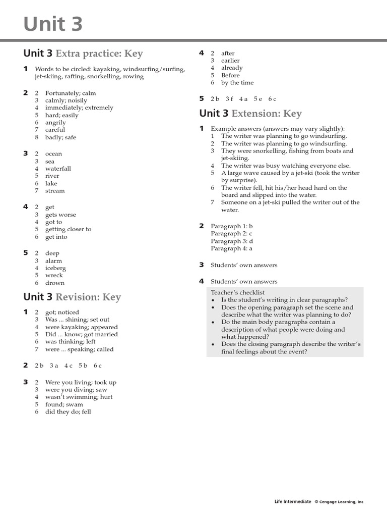 Intermediate Unit3 Answerkey Be | PDF | Water Sports