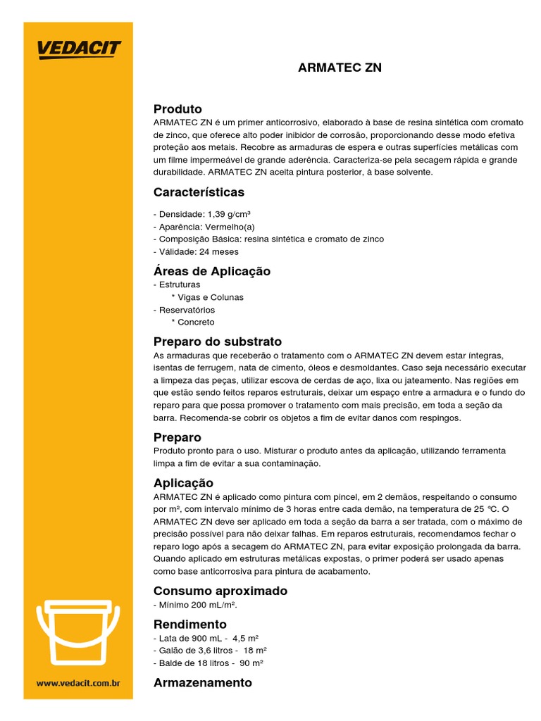 Ficha Técnica Armatec - ZN | PDF | Zinco | Substancias químicas