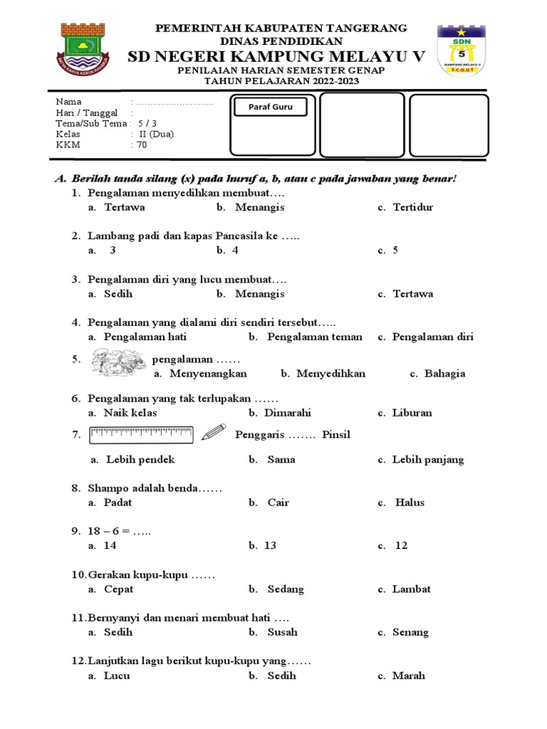 Soal Kelas 2 Tema 5 Sub 3 | PDF
