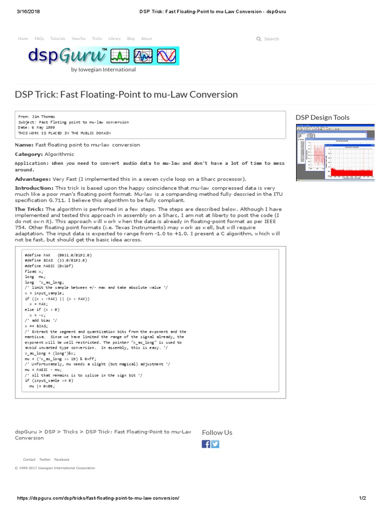 Fast Floating-Point To Mu-Law Conversion - Dspguru | PDF | Digital ...