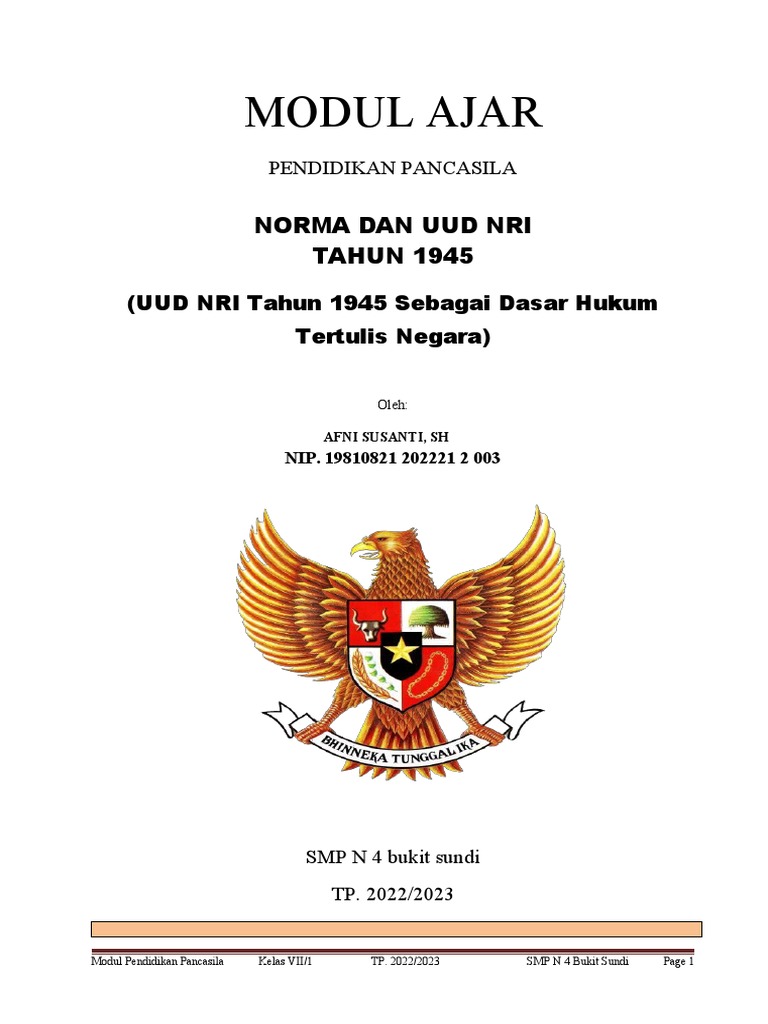 MODUL AJAR PPKN Kelas 7 Bab 2 Pert. 7 Oke | PDF
