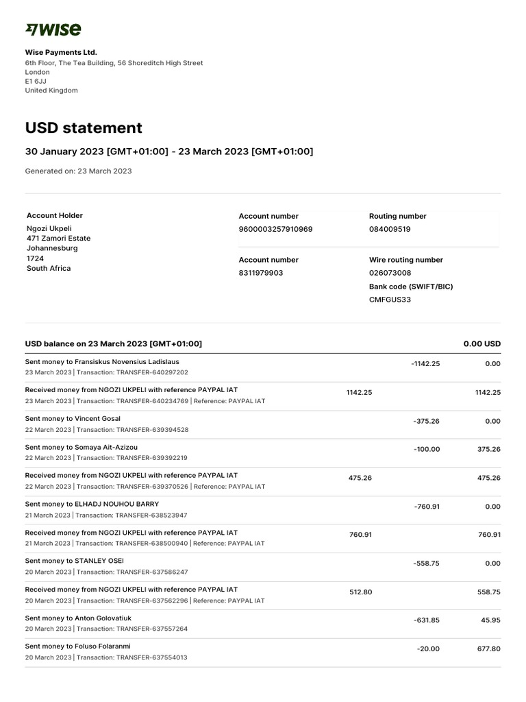 Statement 28061472 USD 2023-01-30 2023-03-23 | PDF | Pay Pal | Personal ... Statement 28061472 USD 2023-01-30 2023-03-23 | PDF | Pay Pal | Personal ...