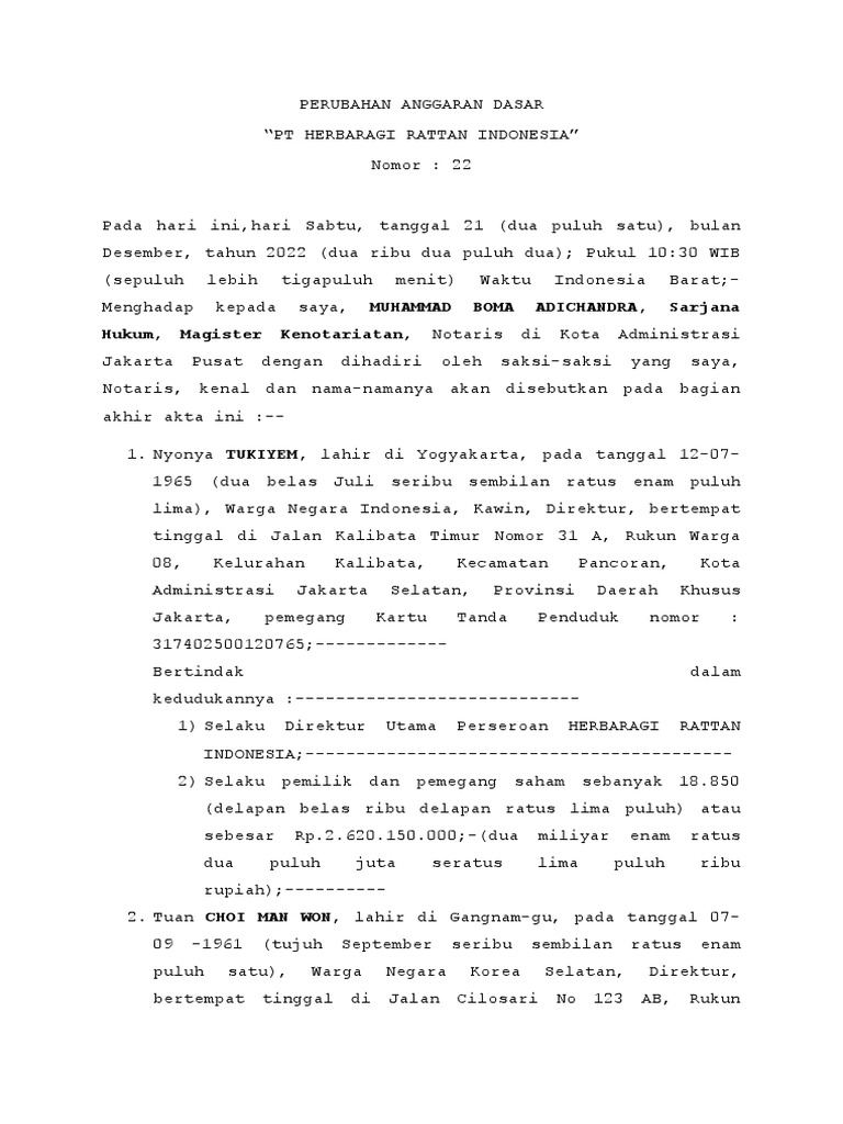 Akta Anggaran Perubahan | PDF