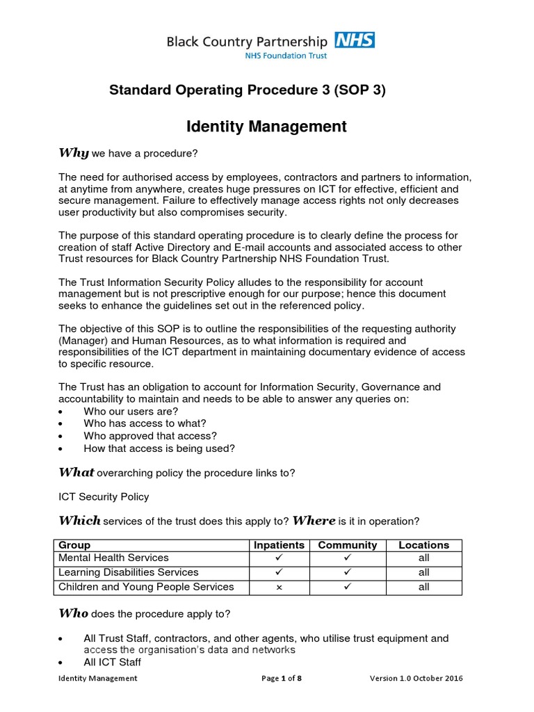 ICT Security - SOP 03 - Identity Management | PDF | Information ...