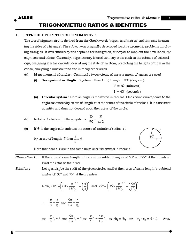 (SHEET) - Trigonometric Ratios and Identities | PDF | Trigonometric Functions | Trigonometry