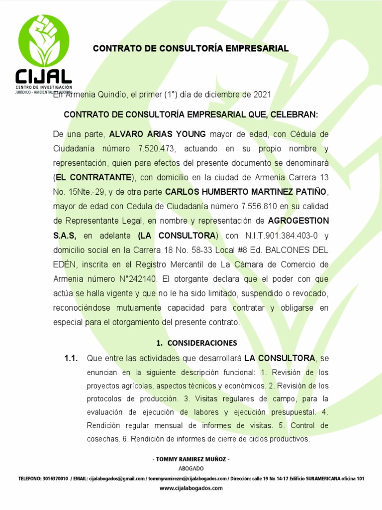 011 CONTRATO DE CONSULTORIA Cijal | PDF | Outsourcing | Derecho privado