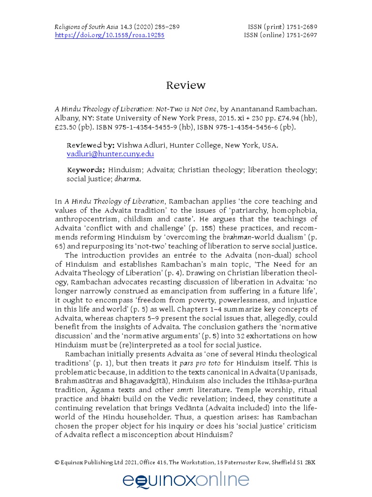 Rambachan A Hindu Theology of Liberation | PDF | Advaita Vedanta | Brahman