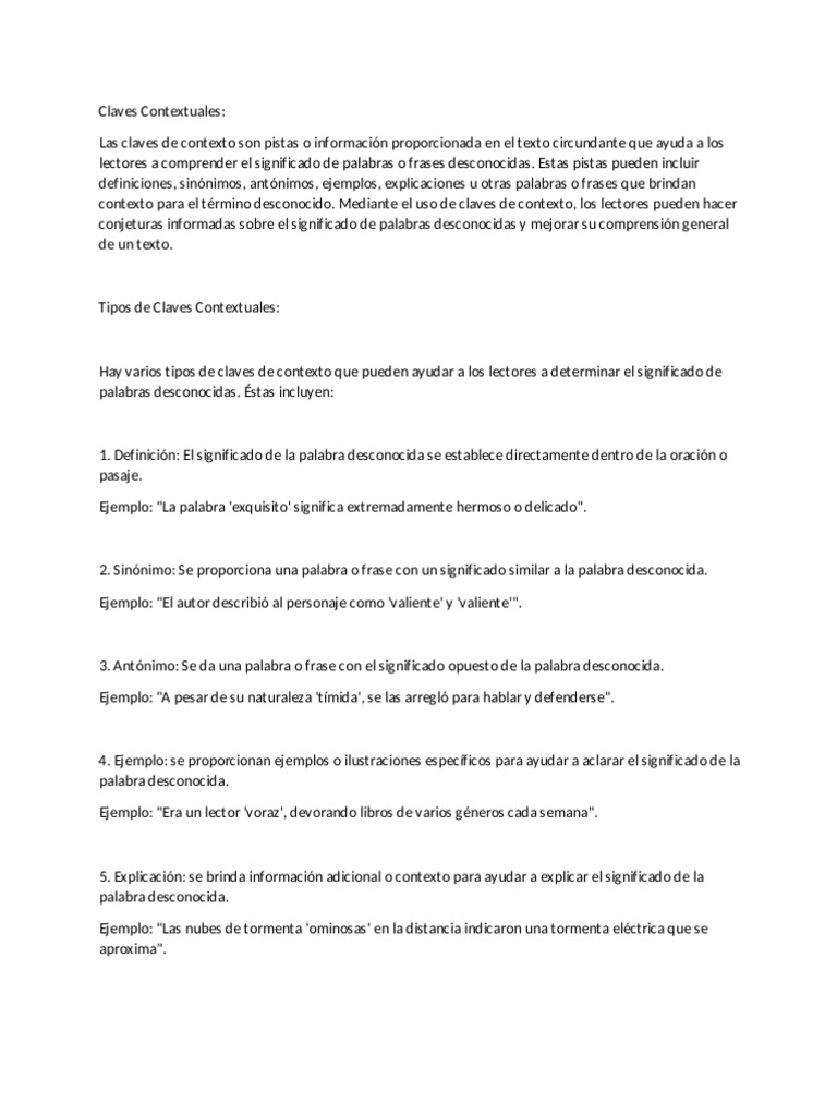 Claves Contextuales y Ejemplos Prácticos | PDF | Palabra | Ciencia ...