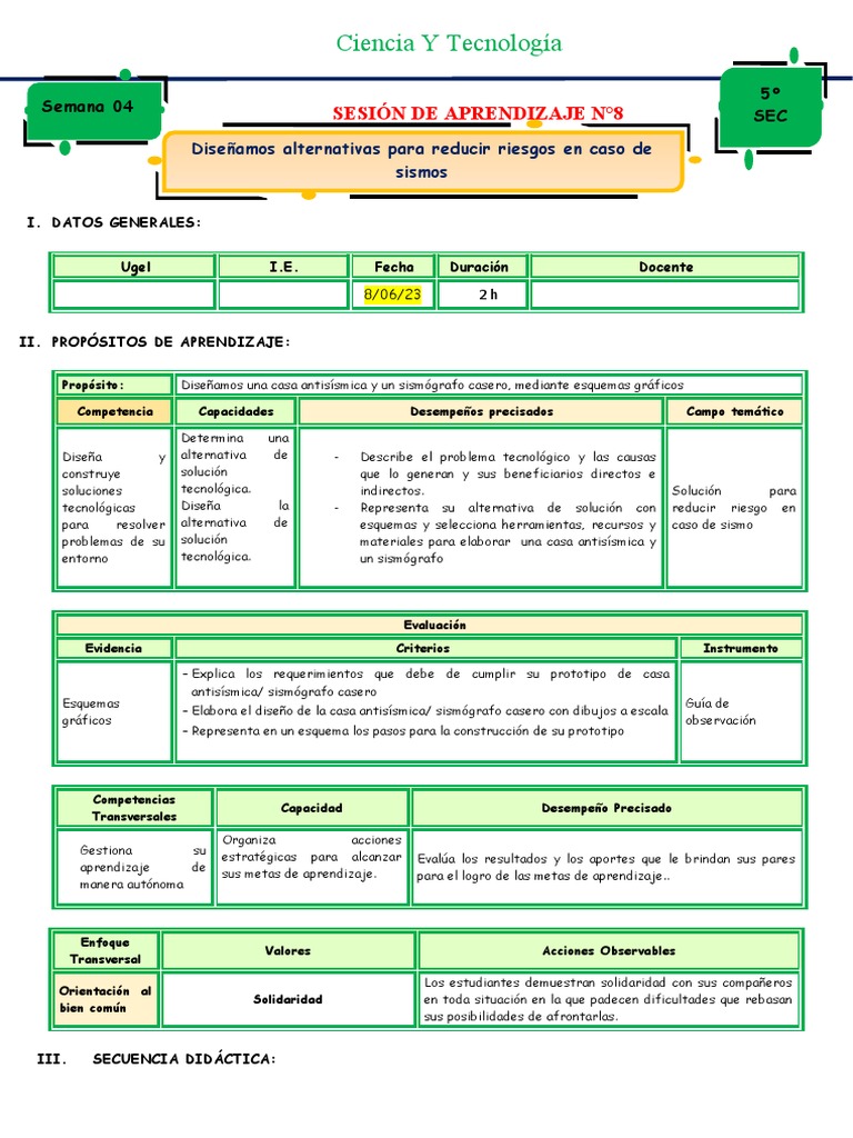5° SESIÓN DE APRENDIZAJE SESIÓN 8-SEM.4-EXP.3-CyT | Descargar gratis PDF | Temblores | Aprendizaje