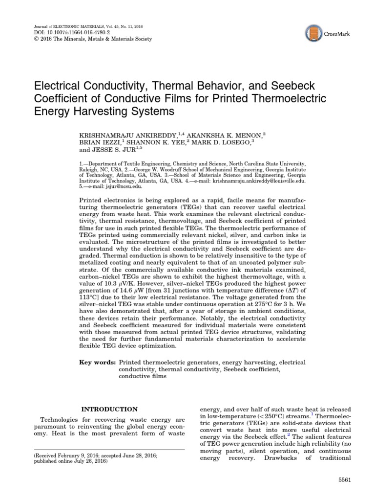 Electrical Conductivity, Thermal Behavior, and Seebeck Coefficient of ...