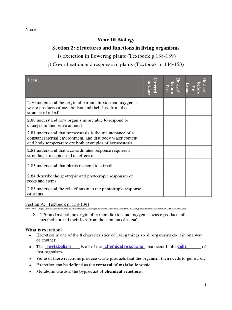 Chapter 2i and 2j - Excretion and Coordination in Plants - 2.70 and 2. ...