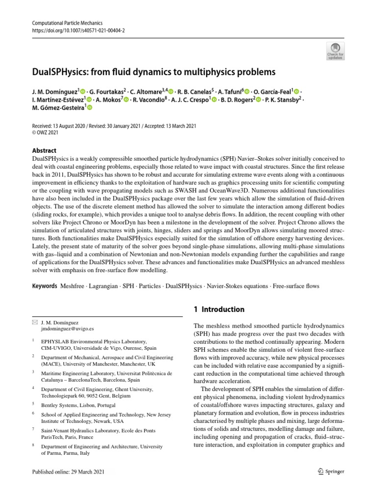DualSPHysics From Fuid Dynamics To Multiphysics Problems | Download Free PDF | Graphics ...