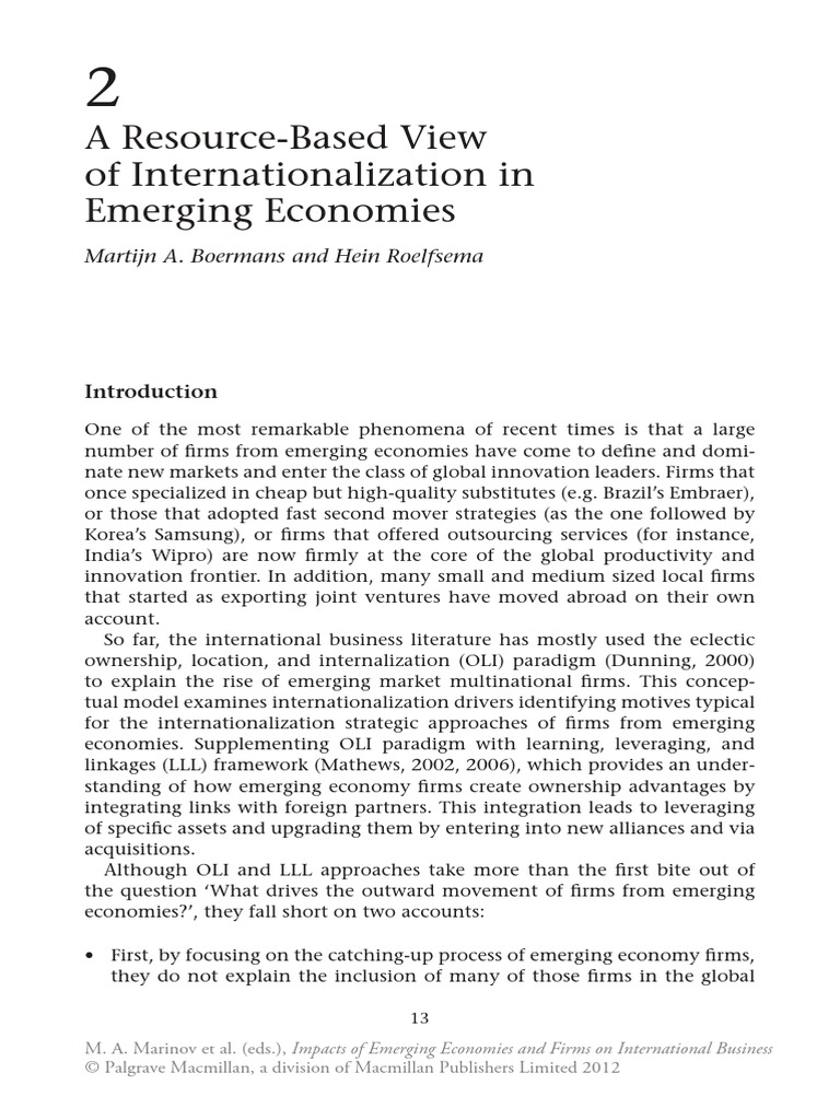 Resource-Based View of Emerging Firms | PDF | Internationalization ...