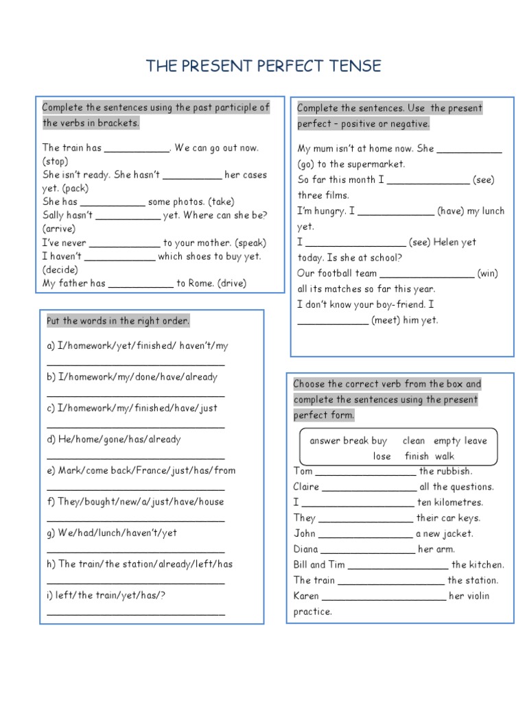 The Present Perfect Tense Task | PDF | Perfect (Grammar) | Grammatical ...
