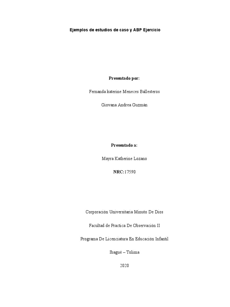 Ejemplos de Estudios de Caso y ABP Ejercicio | PDF | Aprendizaje ... Ejemplos de Estudios de Caso y ABP Ejercicio | PDF | Aprendizaje ...