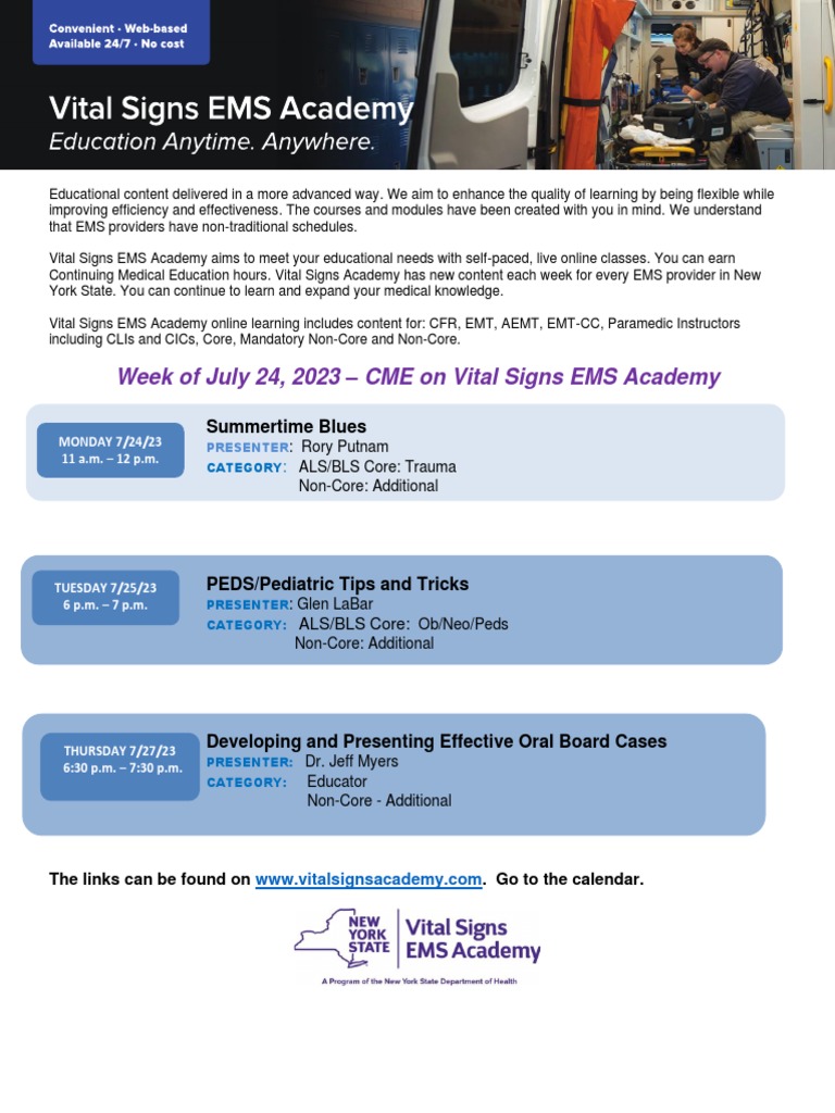 Vital Signs EMS Academy Course Schedule | PDF