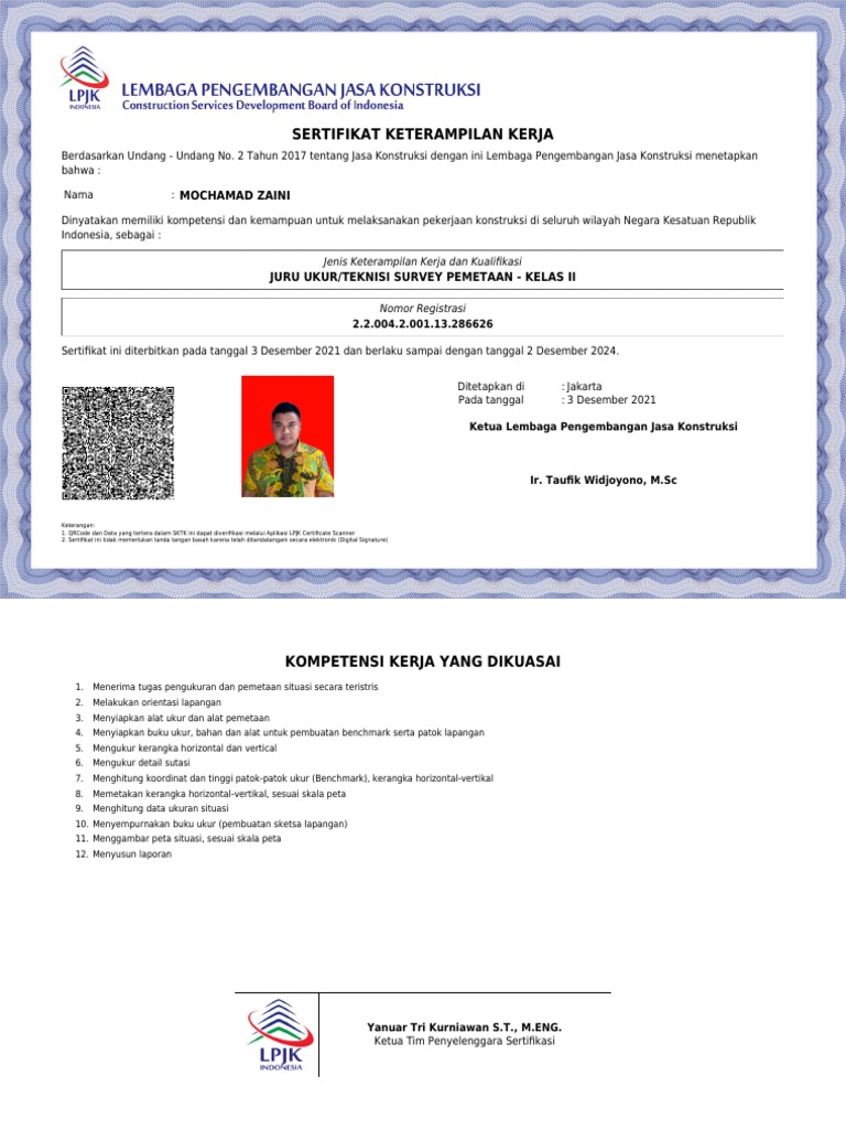 Sertifikat Keterampilan Kerja: Mochamad Zaini | PDF