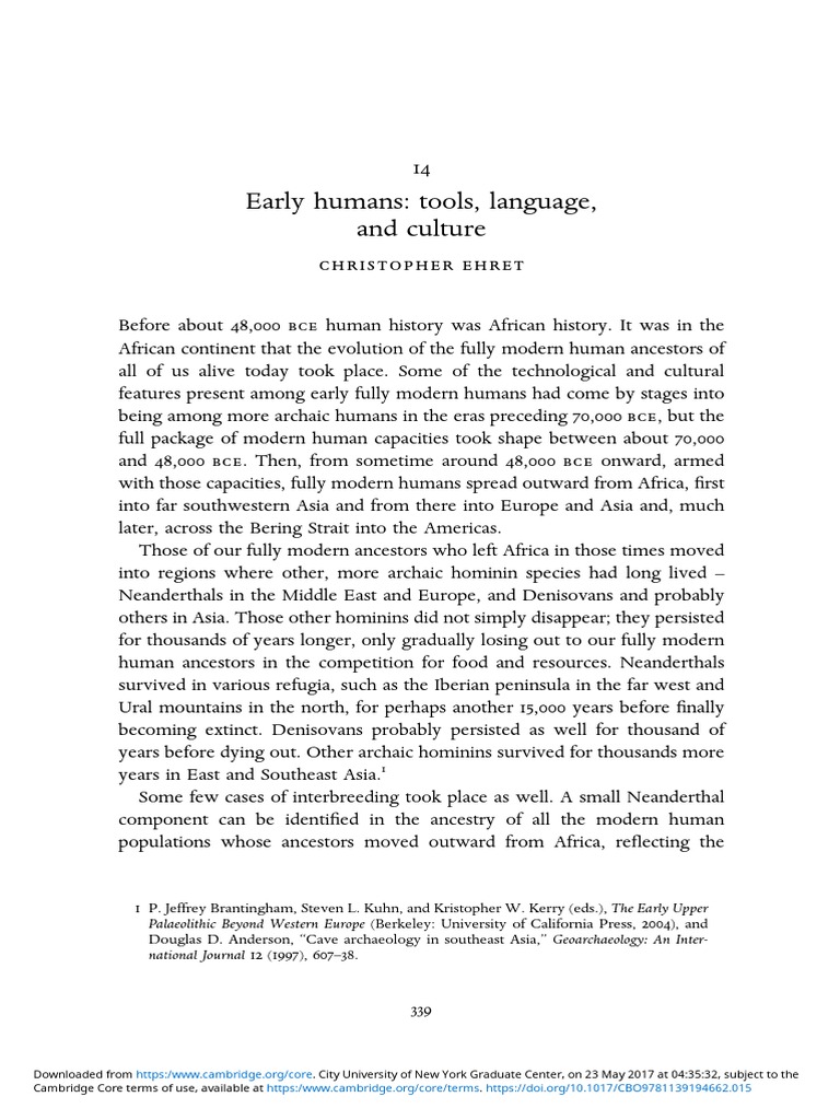 Ehret, C. Early Humans: Tools, Language, and Culture | PDF ...