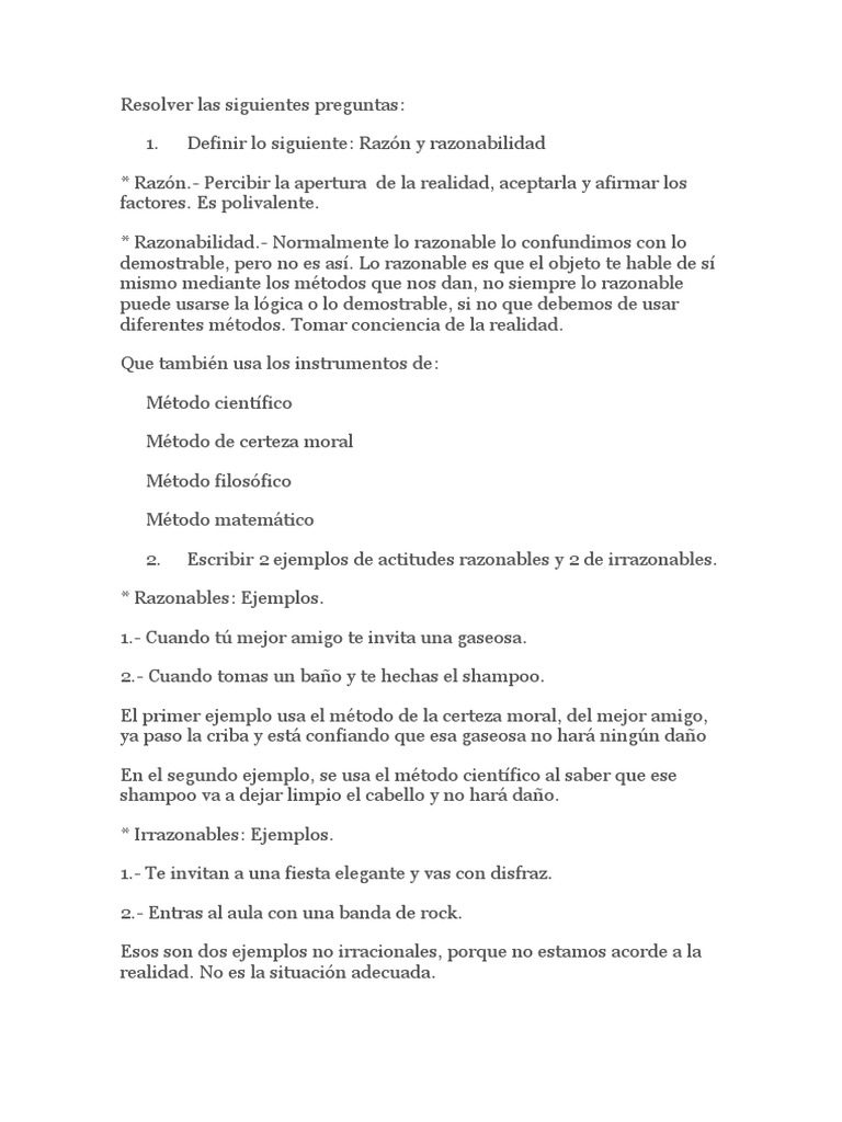 Razón y Razonabilidad: Métodos y Ejemplos | PDF | Razón | Certeza