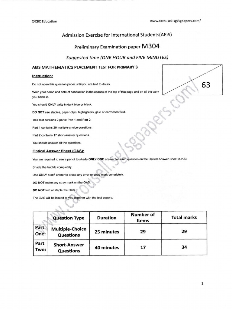 Admission Lnternational Preliminary Examination Paper: Students (AEIS ...