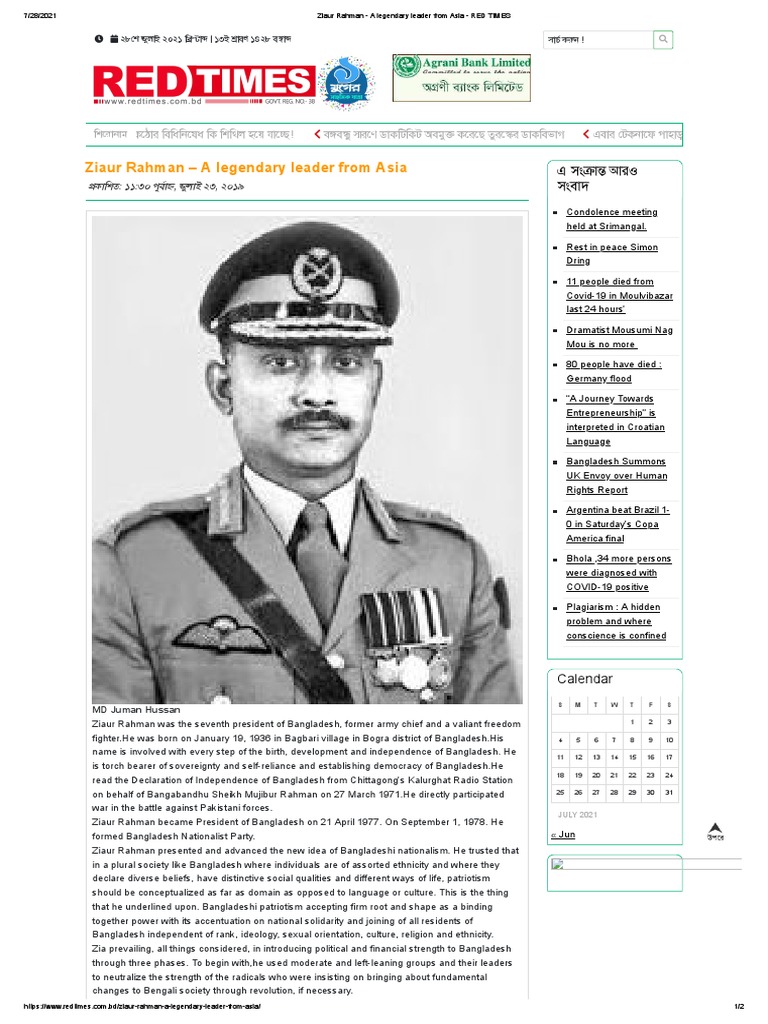Ziaur Rahman A Legendary Leader From Asi | PDF | Bangladesh | Political ...