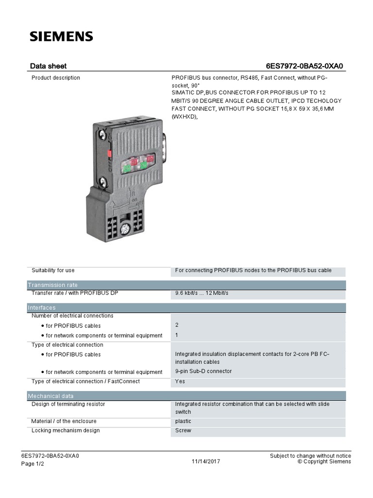 6es7972 0ba52 0xa0 | PDF | Electrical Connector | Manufactured Goods