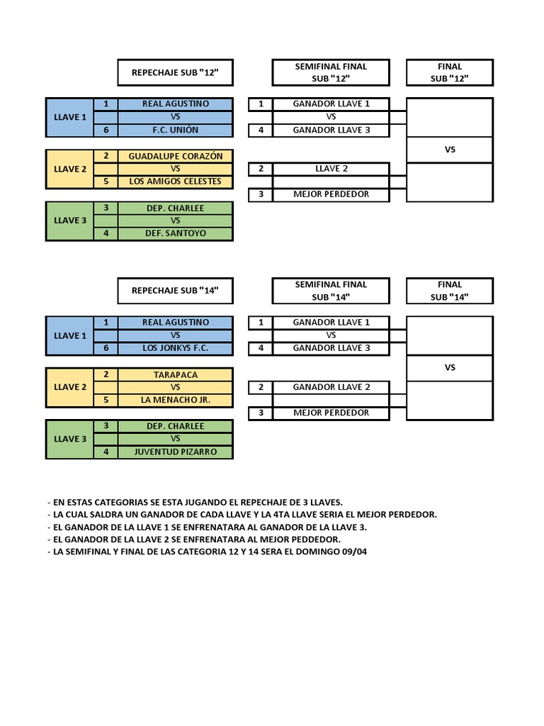 Repechaje Sub 12 y Sub 14: Llaves y Finales | PDF