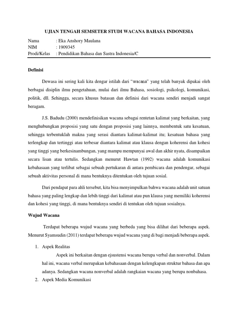 UTS Studi Wacana | PDF