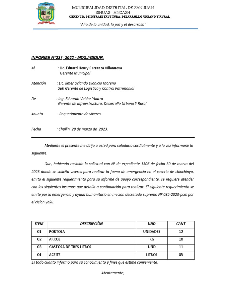 Modelo de Informe de Requerimiento Rapido | PDF
