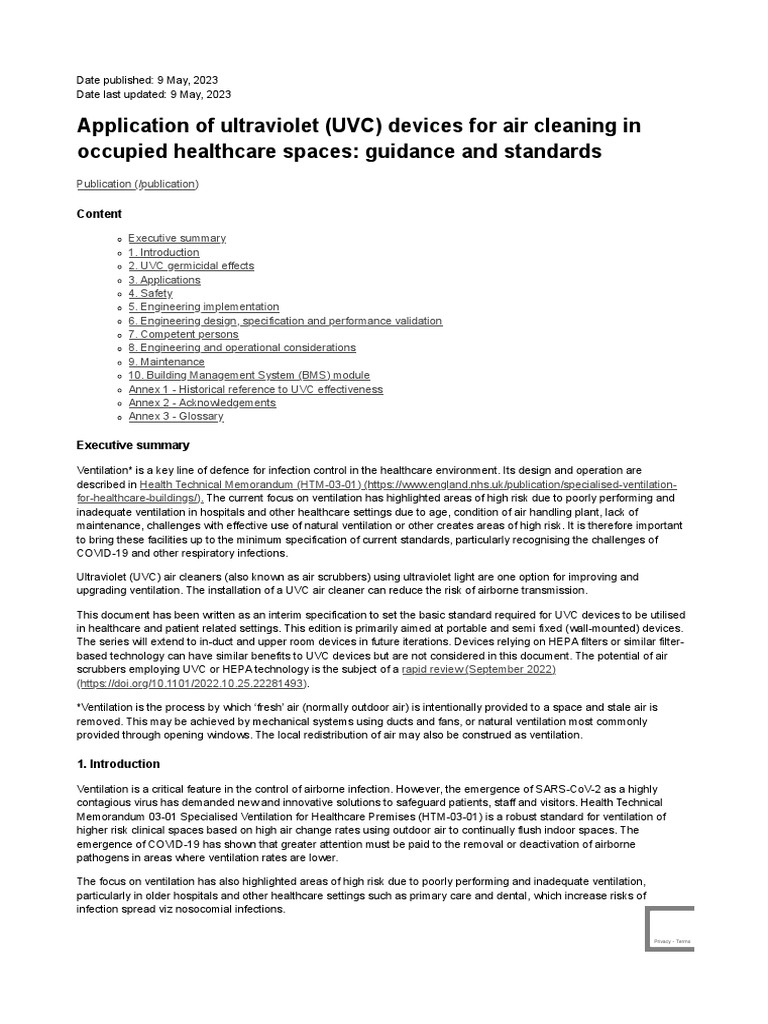 NHS - Application of UVC For Air Cleaning in Occupied Healthcare Spaces ...