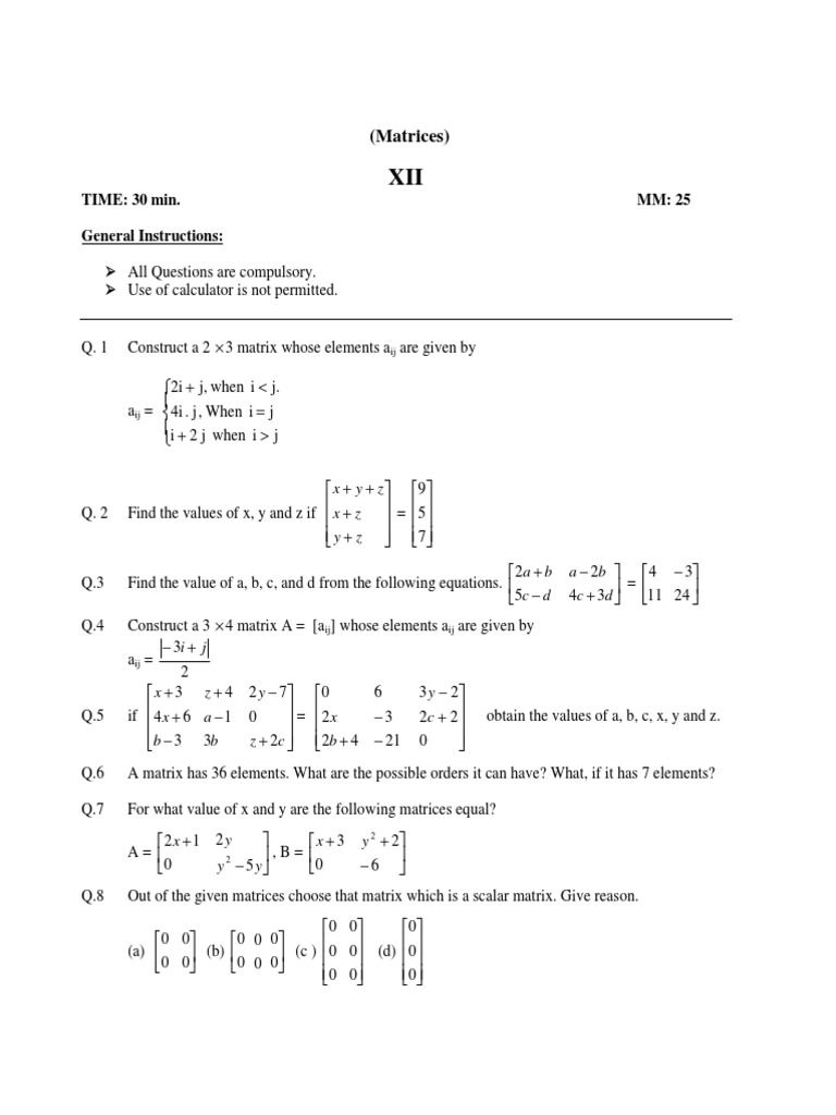 12maths Matrices Test 02 2008 | PDF