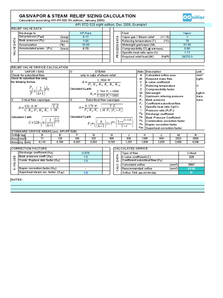 Ognition PSV Sizing Calculation Spreadsheet | PDF | Statistical ...