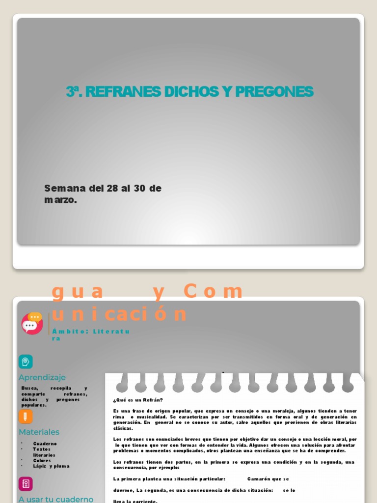 Refranes, Dichos y Pregones Secundaria | PDF | Oración (Lingüística)
